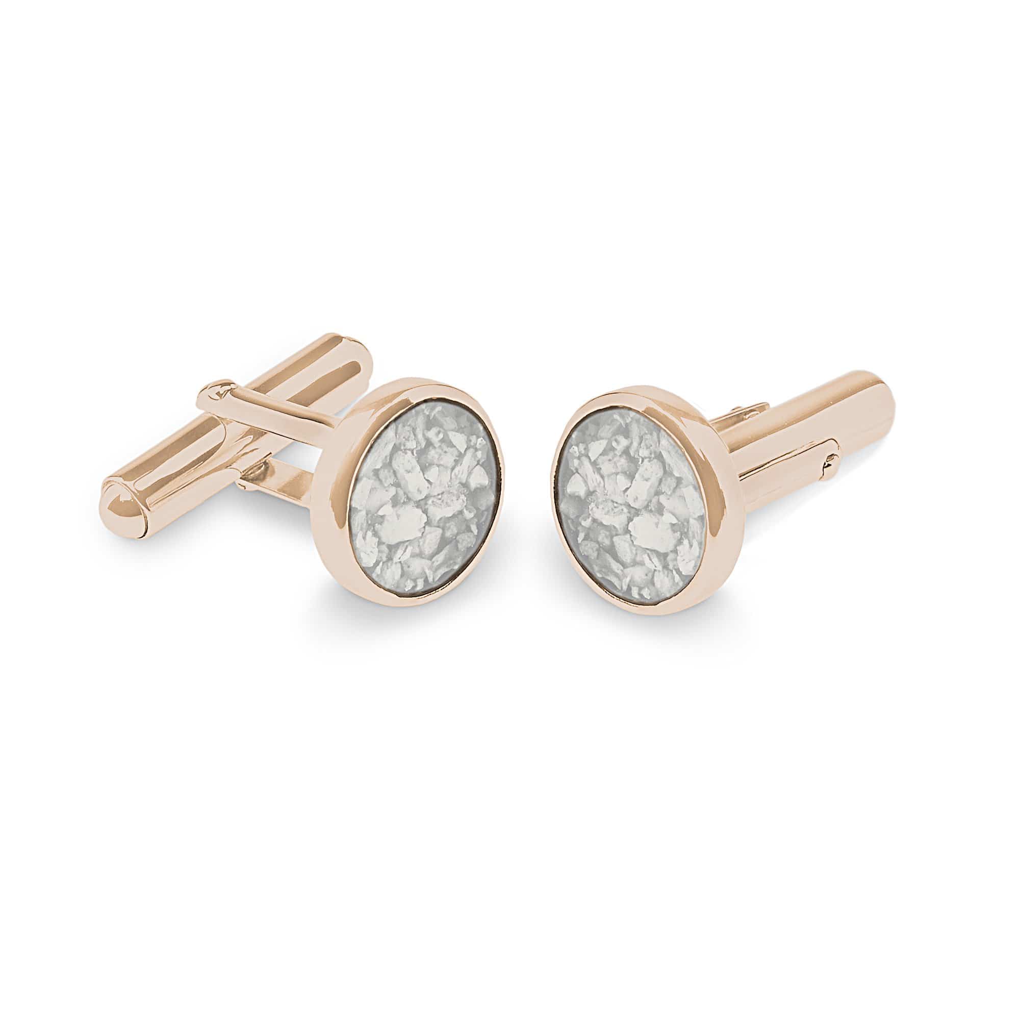 EverWith Gents Classic Round Memorial Ashes Cufflinks - 9k Rose Gold - White